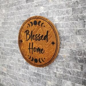 Blessed Home Sign Wicca Wall Hanging, Witchcraft Moon Phases Wooden ...