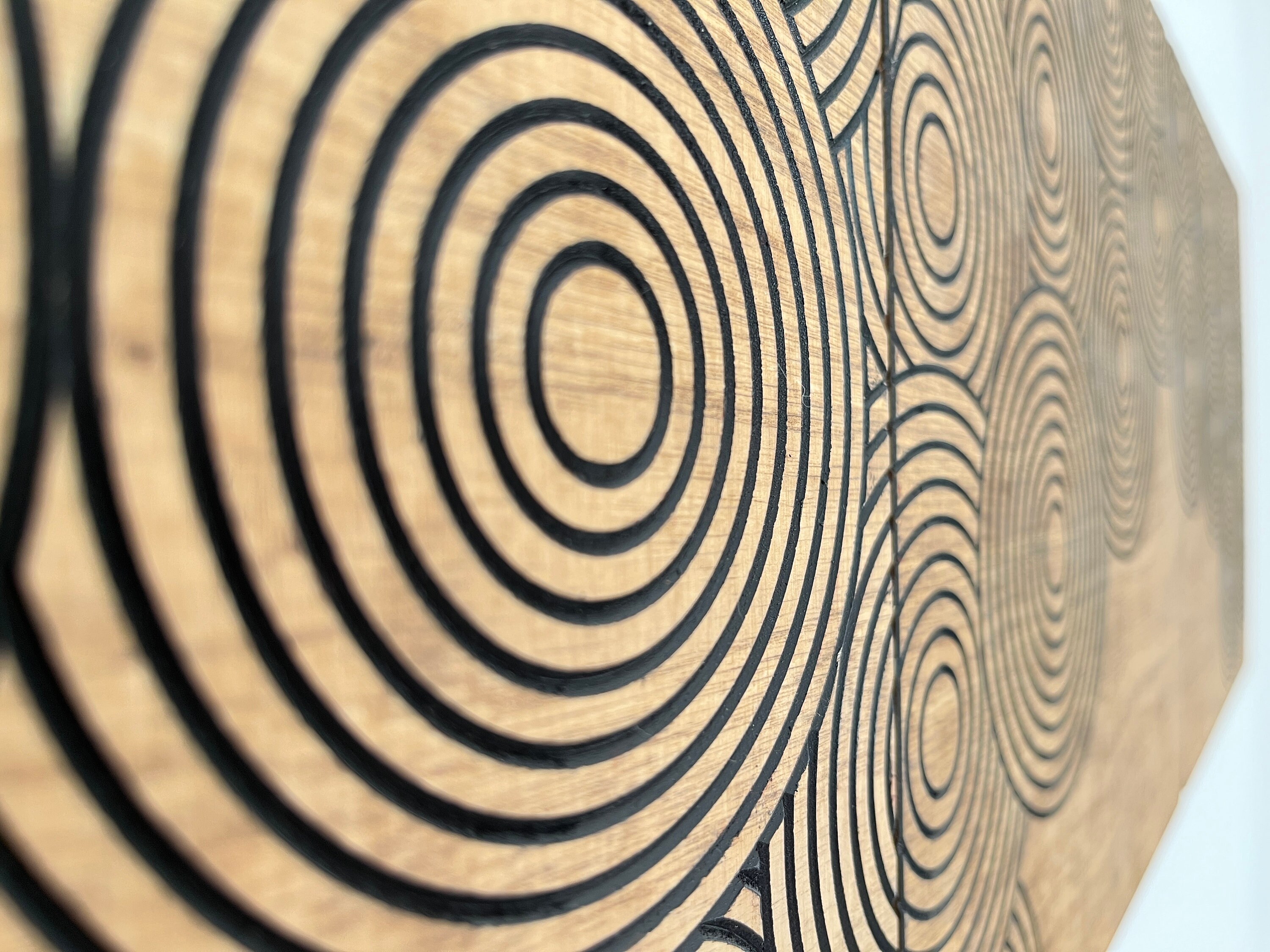 Geometric Wood Wall Art, Engraved Seamless Circles Wall Decor, Set of 3 ...