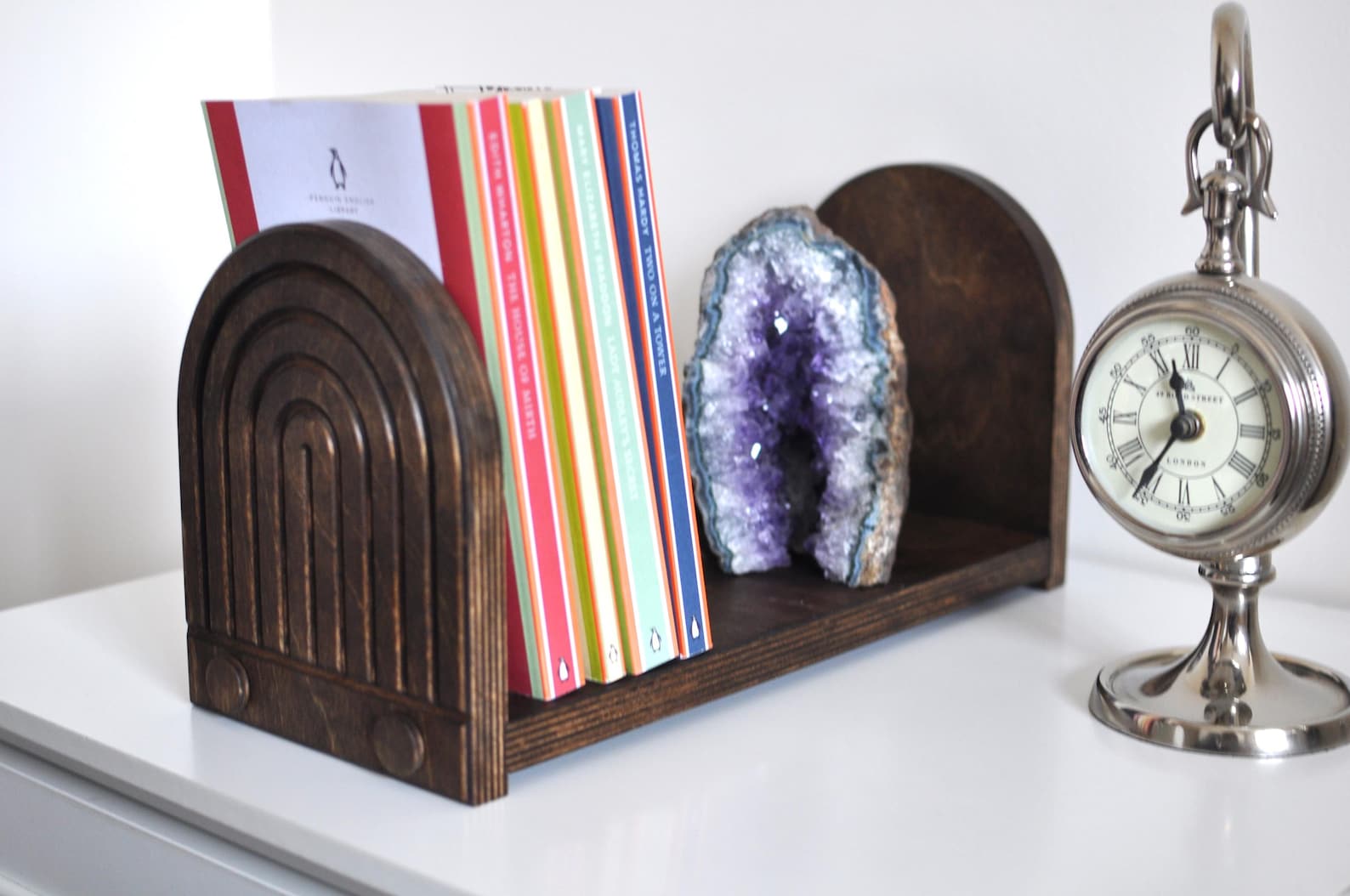 Wooden Tabletop Bookshelf With Arches Carving, Desktop Book Rack ...