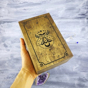 Altar Box, Tarot Deck Box With Luna Moth Engraving, Witchy Gift, Wooden ...