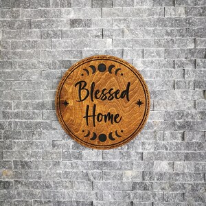 Blessed Home Sign Wicca Wall Hanging, Witchcraft Moon Phases Wooden ...