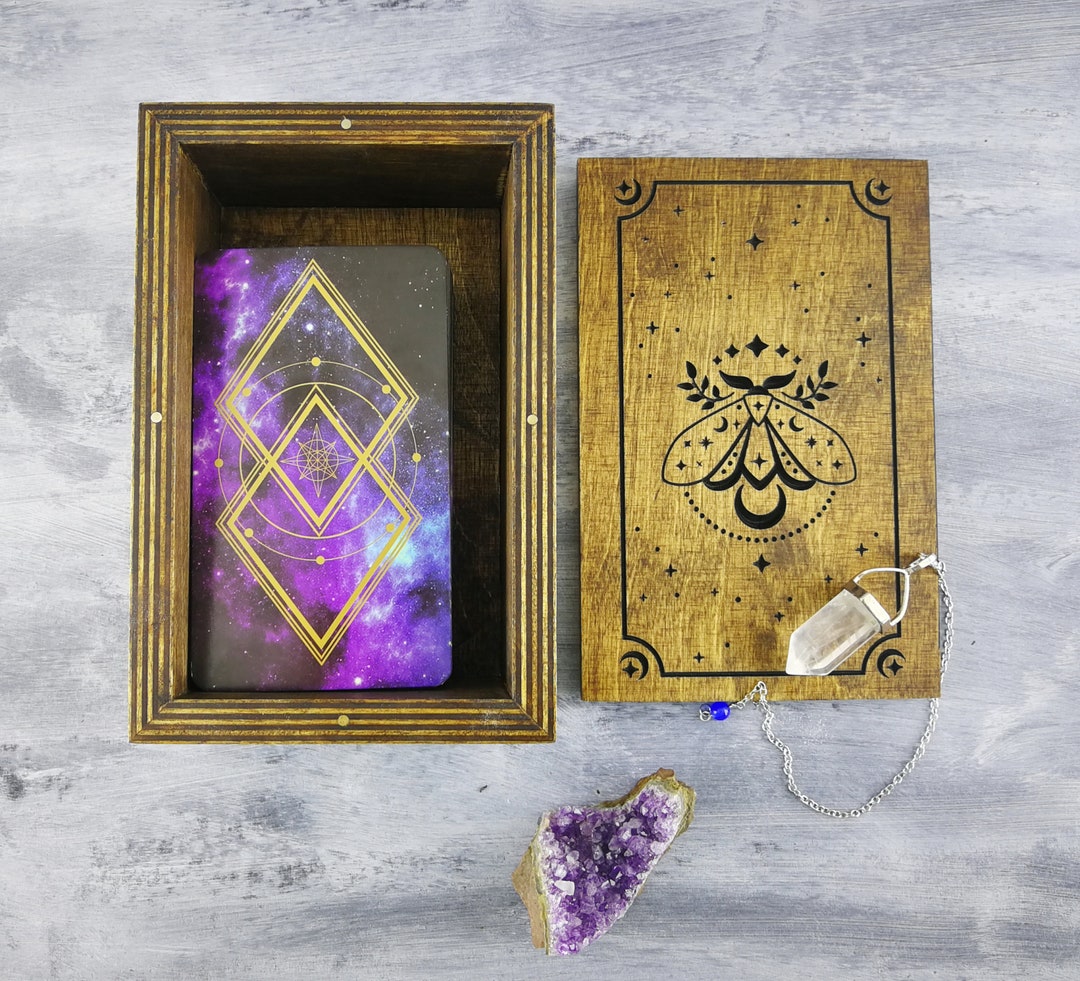 Altar Box, Tarot Deck Box With Luna Moth Engraving, Witchy Gift, Wooden ...