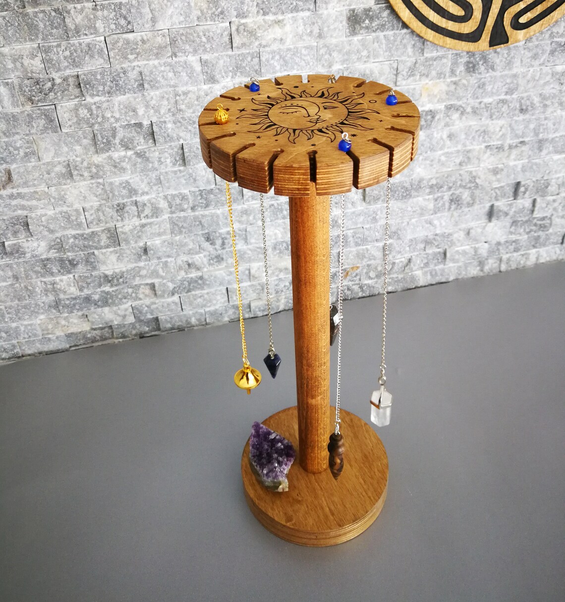 Pendulum Display Stand With Sun and Moon Engrave Pendulum - Etsy