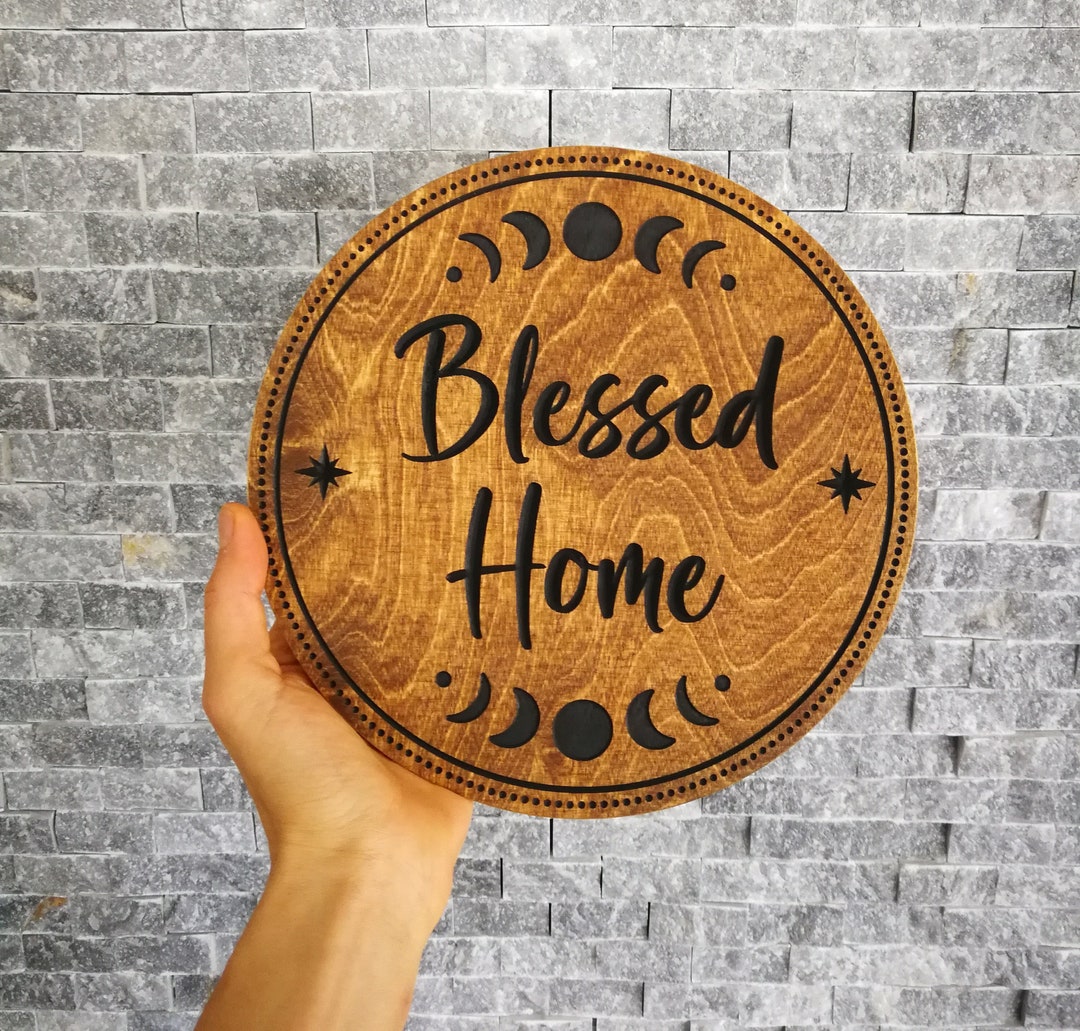 Blessed Home Sign Wicca Wall Hanging, Witchcraft Moon Phases Wooden ...