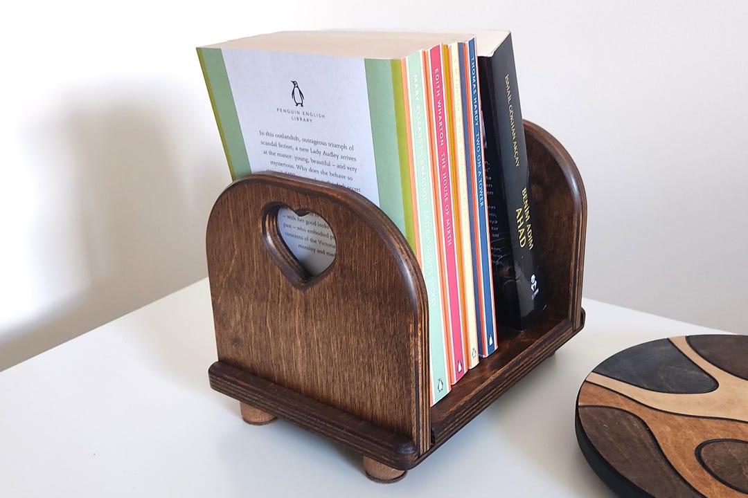 Wooden Tabletop Bookshelf With Heart Carving, Desktop Book Rack ...