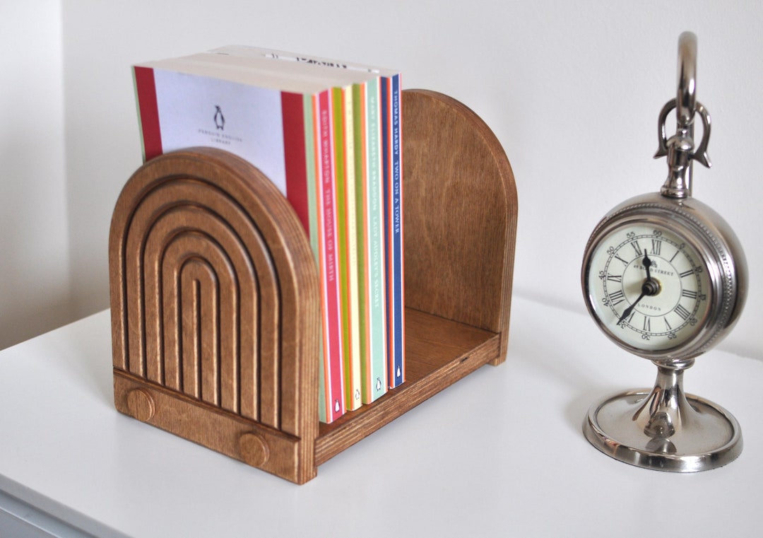 Wooden Tabletop Bookshelf With Arches Carving, Desktop Book Rack ...