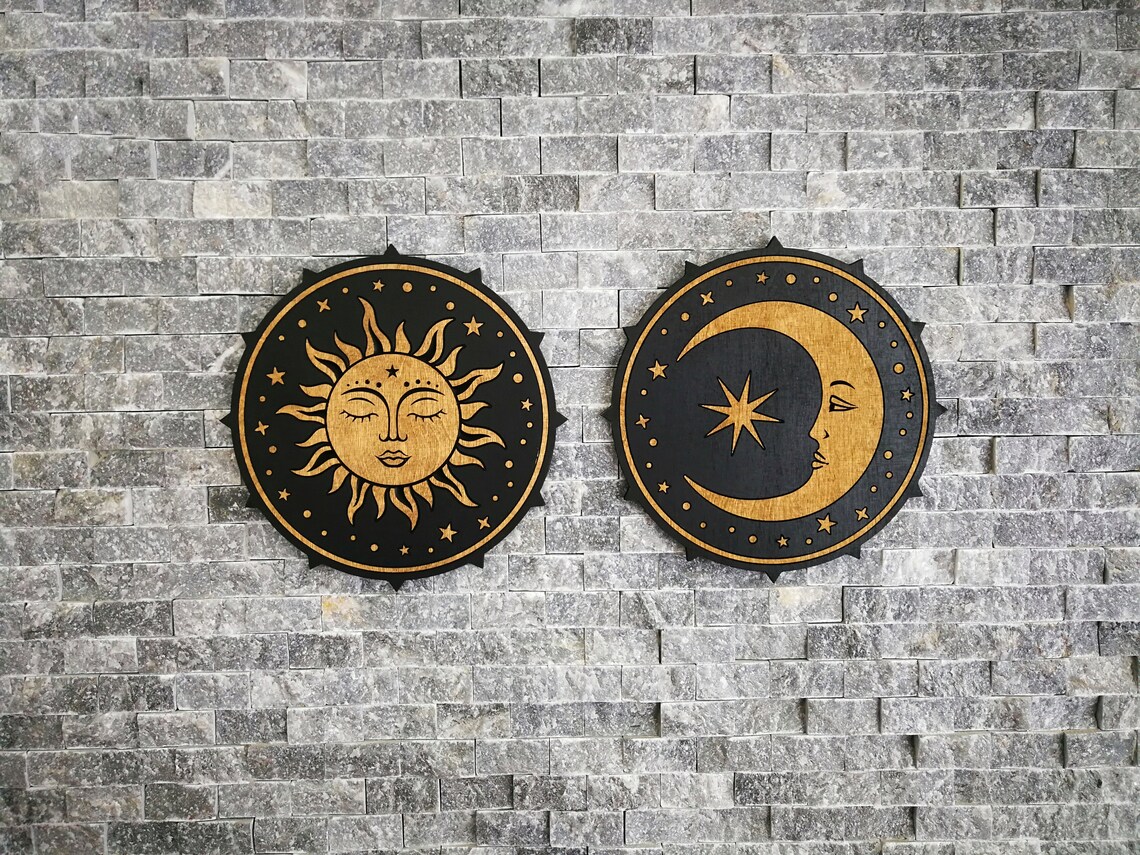 Sun and Moon Wall Art Carved Wall Hanging Sun and Moon | Etsy
