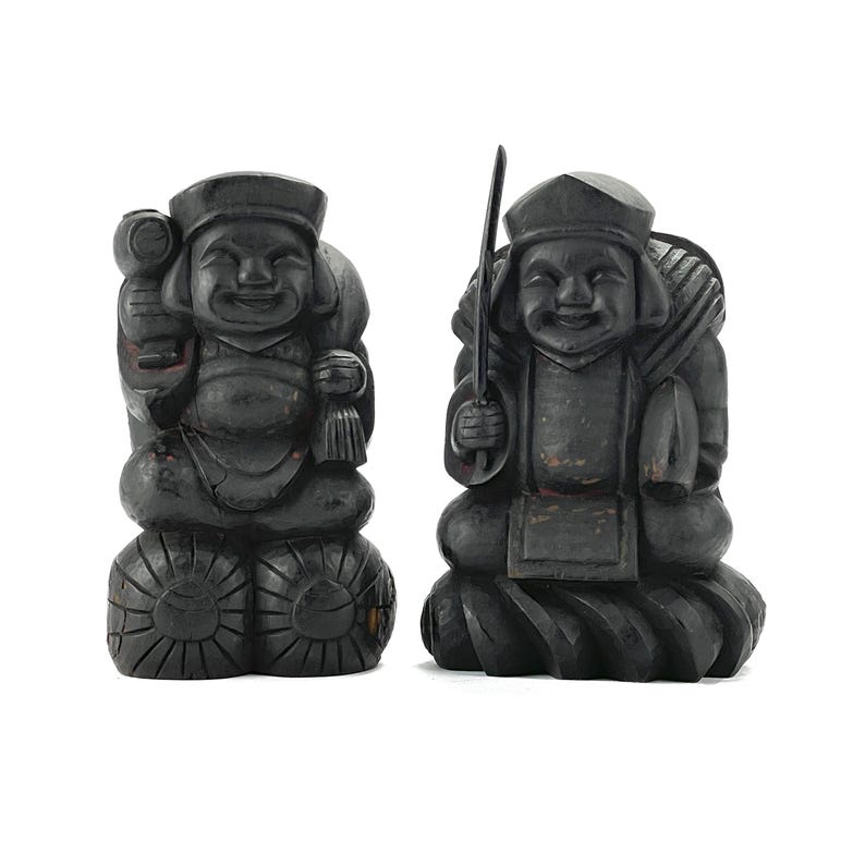 Antique Meiji Daikoku & Ebisu Wood Statues: Japanese Lucky Gods - Etsy