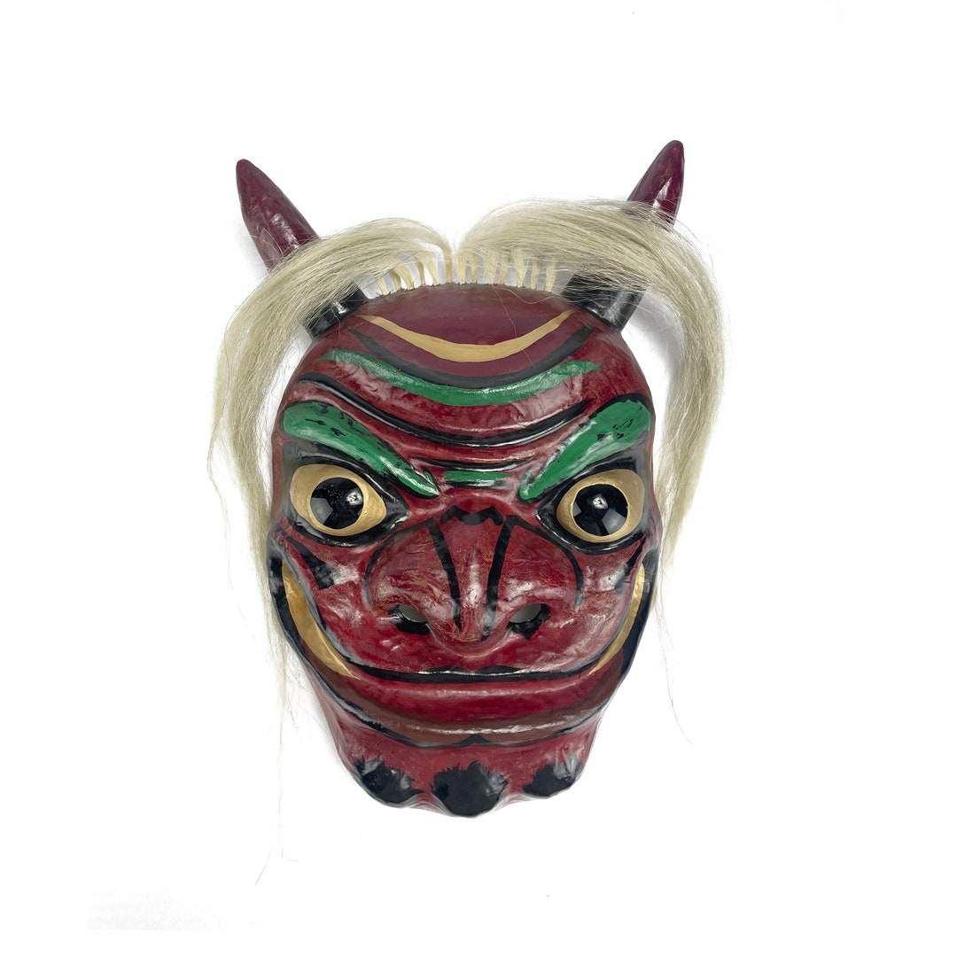 Vintage Japanese Oni Mask: Hand-painted Hariko Papier-mache Folk Art ...