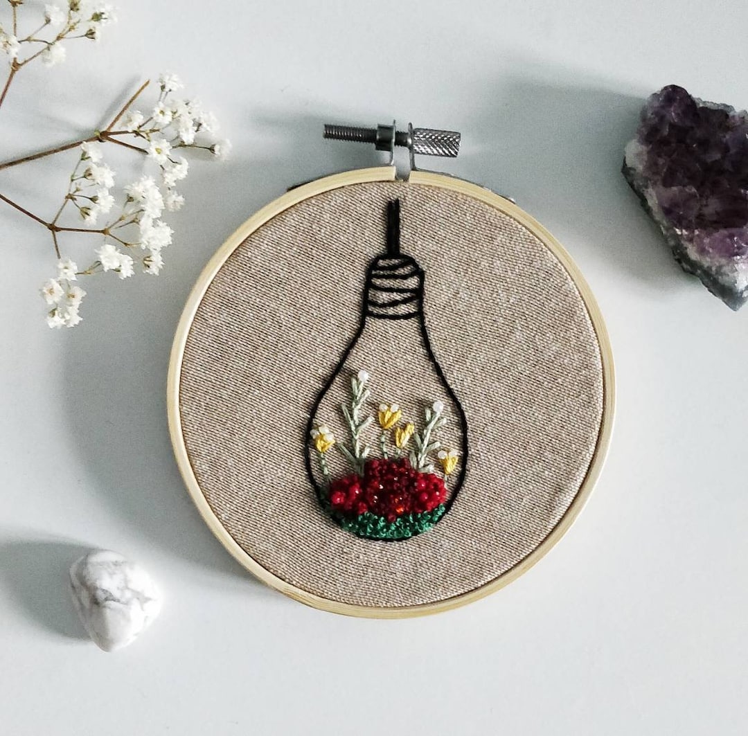 4" Embroidery Art Lightbulb With Wildflowers and Beading Detail ...