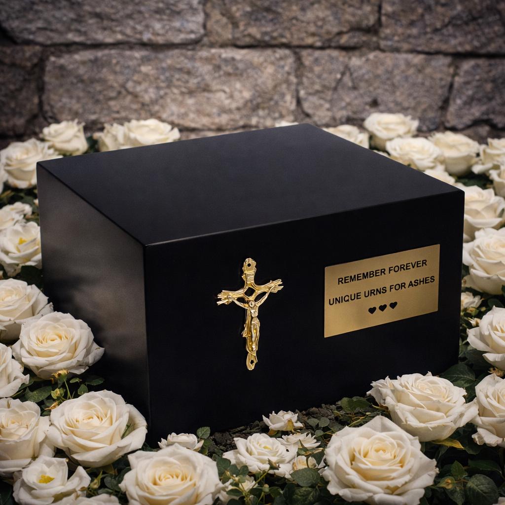 Catholic Ashes Container With Cross Black Box Urn for Ashes Memorial ...