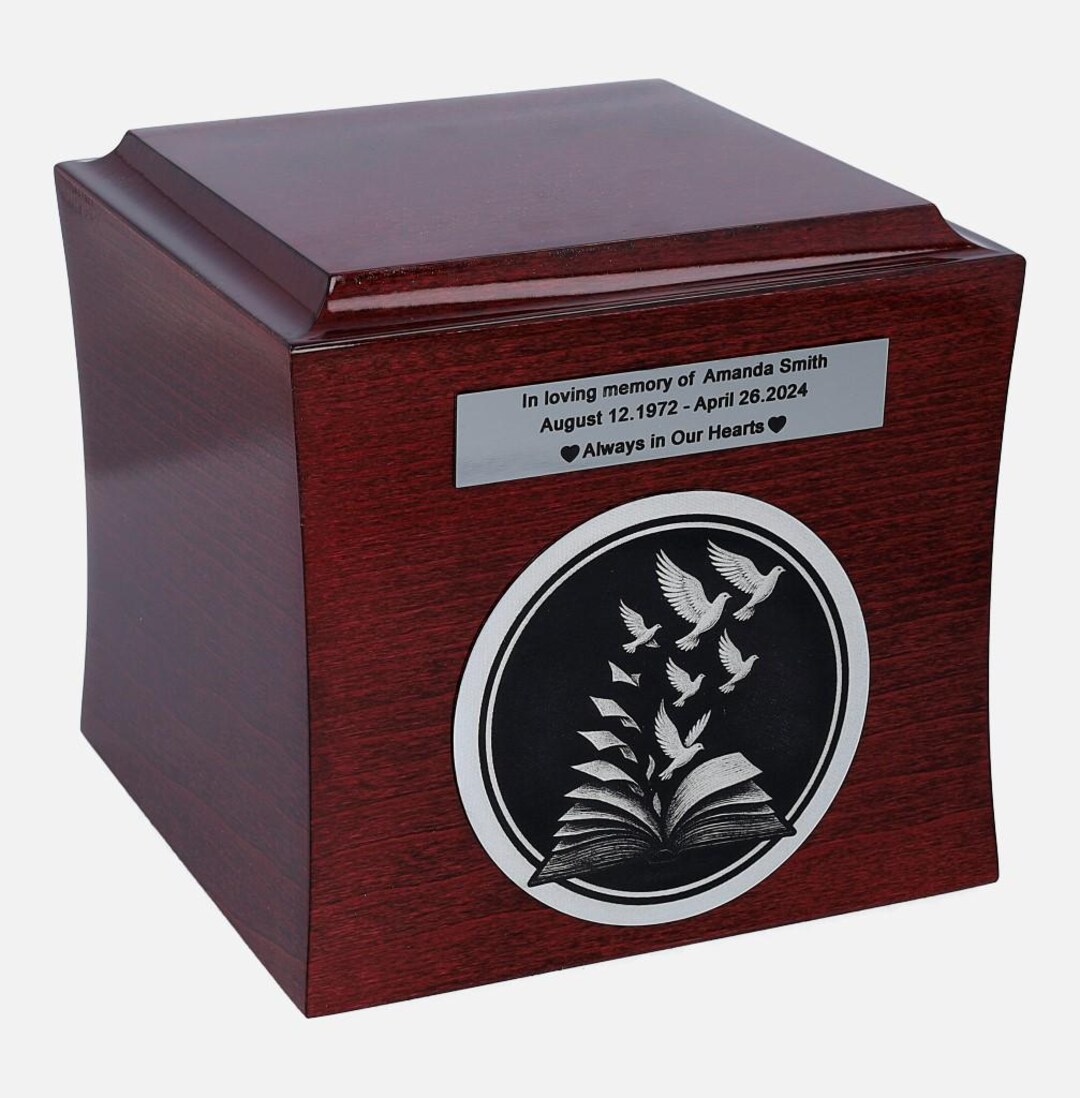 Wooden Urn With Engraved Graphic "book and Doves" - Etsy