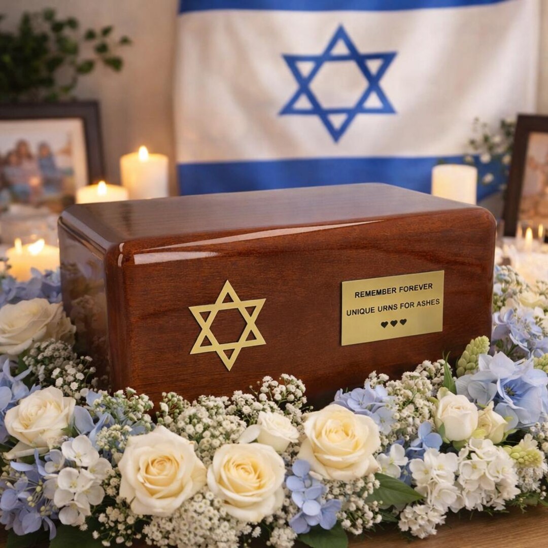 Wooden Jewish Urn for Ashes Urn With Star of David Dignified Memorial ...
