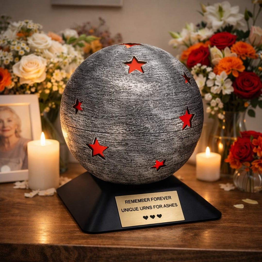 Decorative Urn With Stars Sphere Cremation Urn Personalize Unique Urn ...
