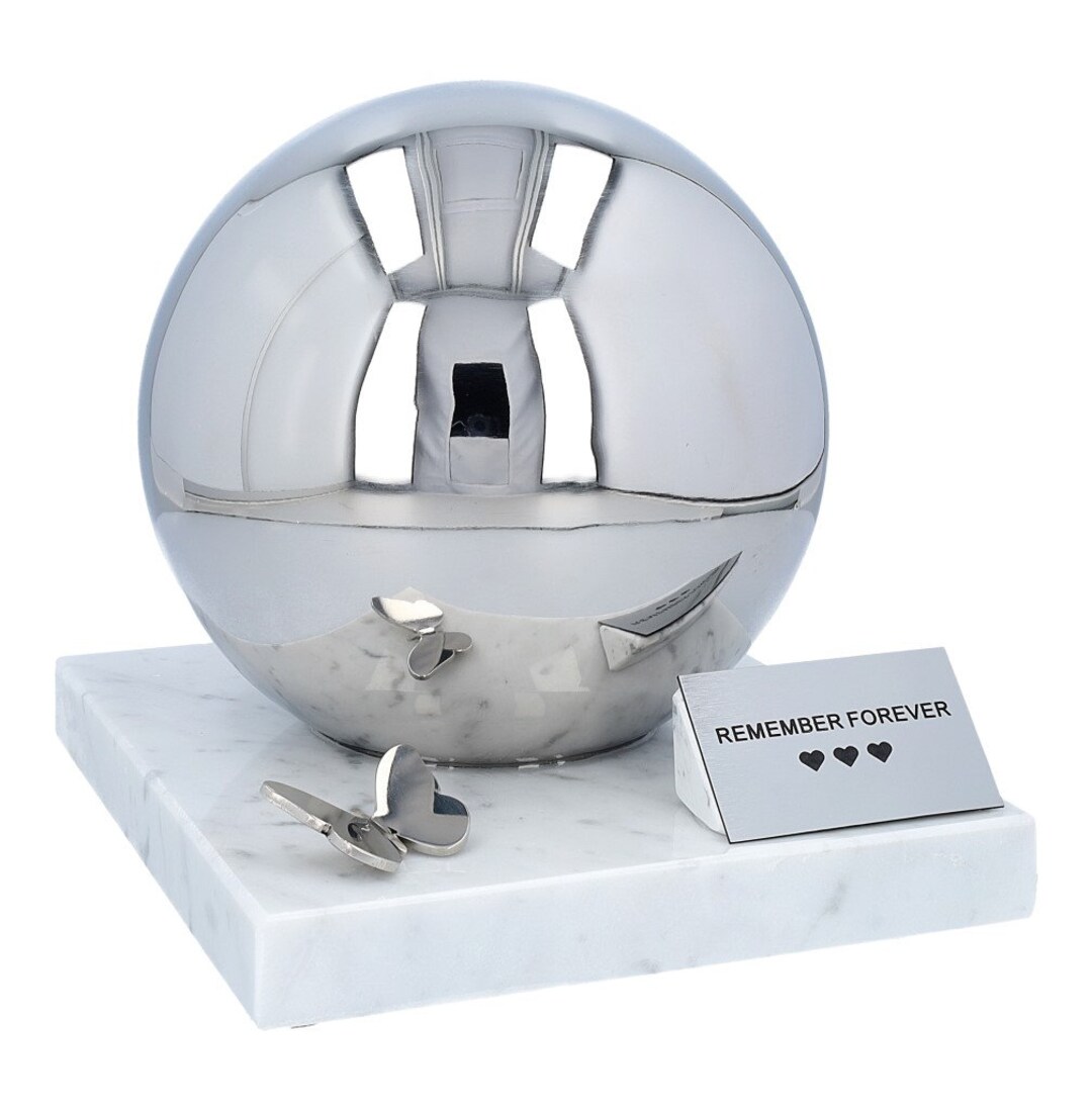 Stainless Steel Urn Butterfly Theme Cremate Urn for Human Ashes Sphere ...