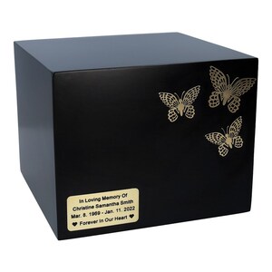 Black Urn With Butterflies Box-shaped Cremation Urn for Adult Full Size ...