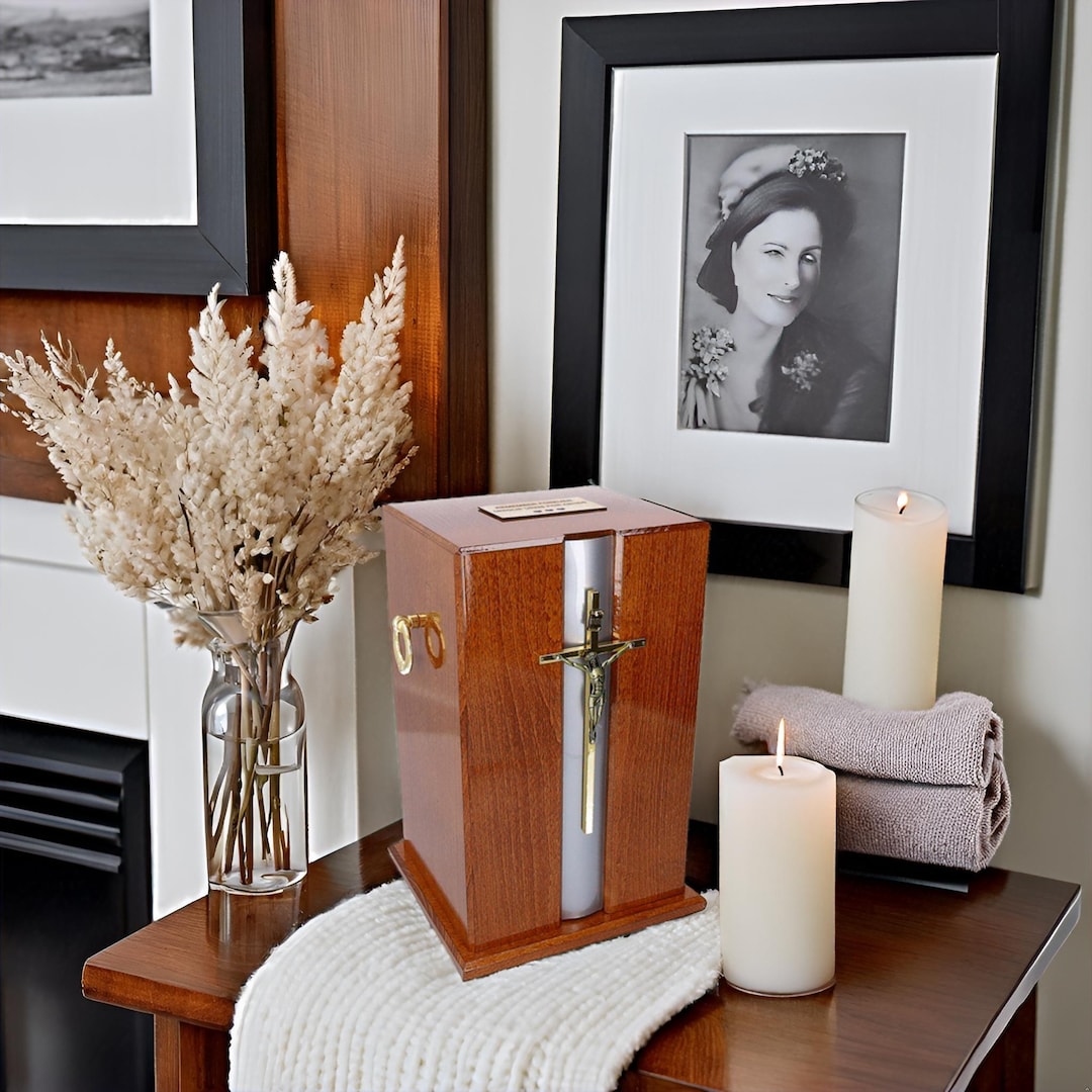 Beautiful Catholic Wooden Urn With A Cross Adult Cremation Urn for ...