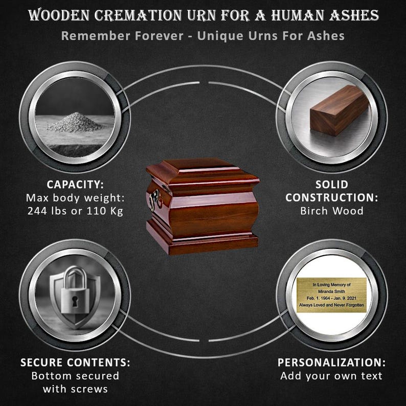 Wooden Casket Urn for Ashes Adult – Handmade Solid Wood Cremation Urn ...