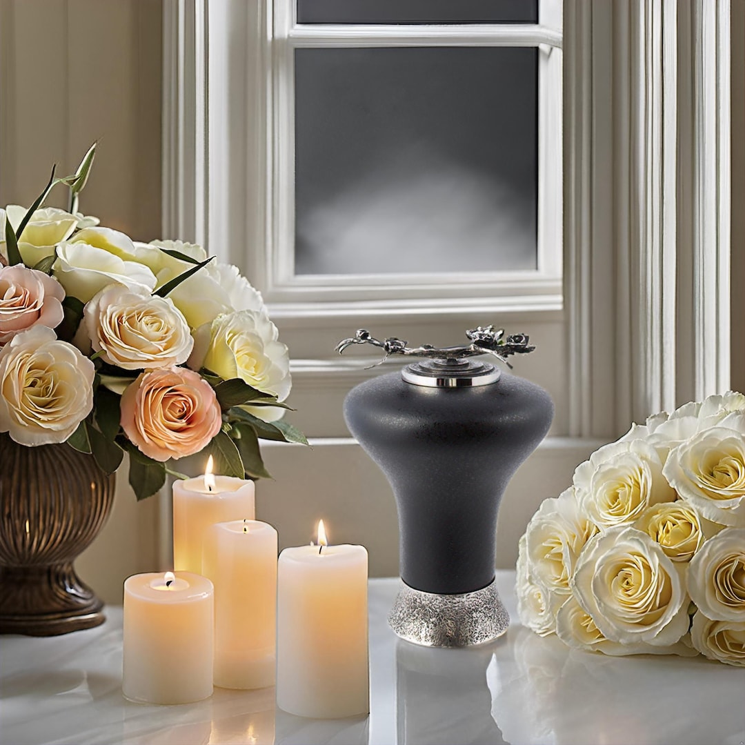Glass Art Cremation Urn With Roses – Unique Adult Funeral Ashes Urn ...