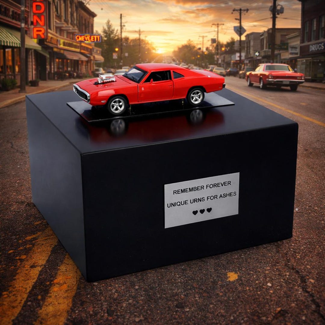 Cremation Urn With Dodge Car – Black Wooden Memorial Box for Ashes ...