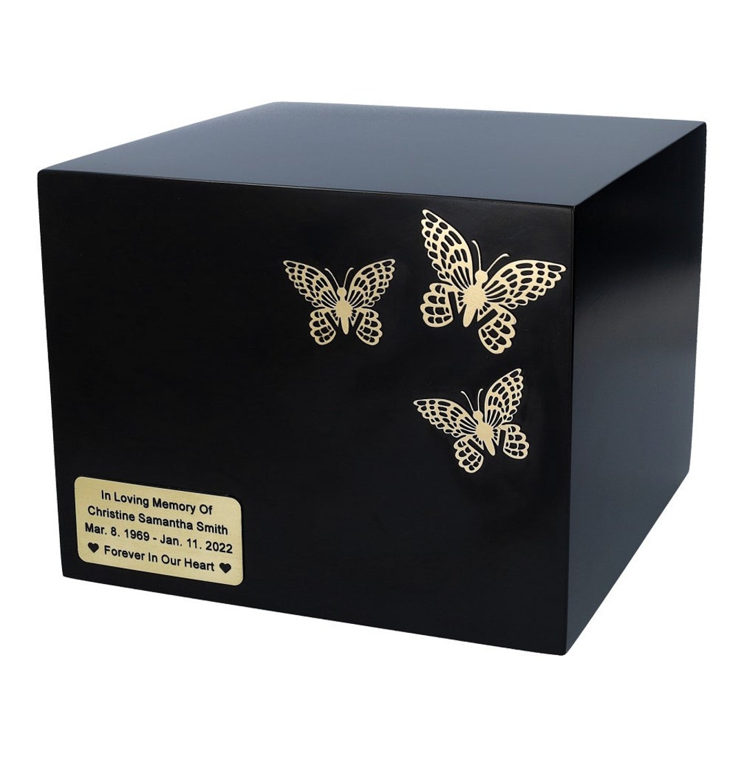 Black Urn With Butterflies Box-shaped Cremation Urn for Adult Full Size ...