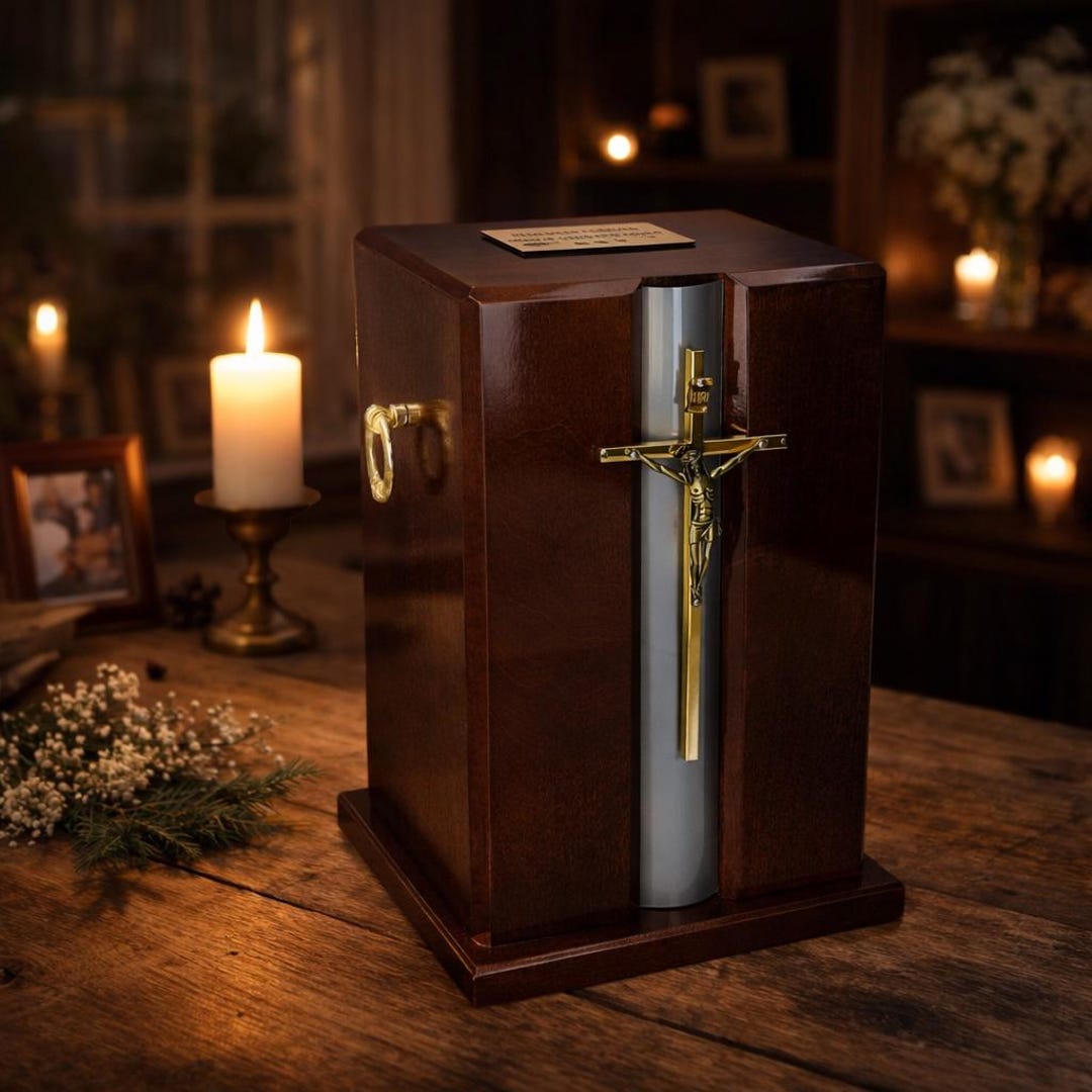 Beautiful Catholic Wooden Urn With A Cross Adult Cremation Urn for ...