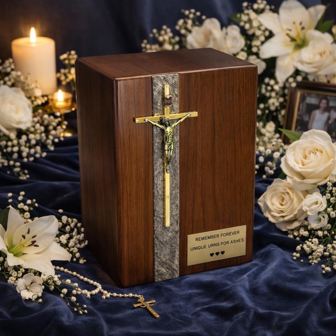 Solid Oak Wooden Urn for Ashes Catholic Urn for Human Ashes Funeral Urn ...