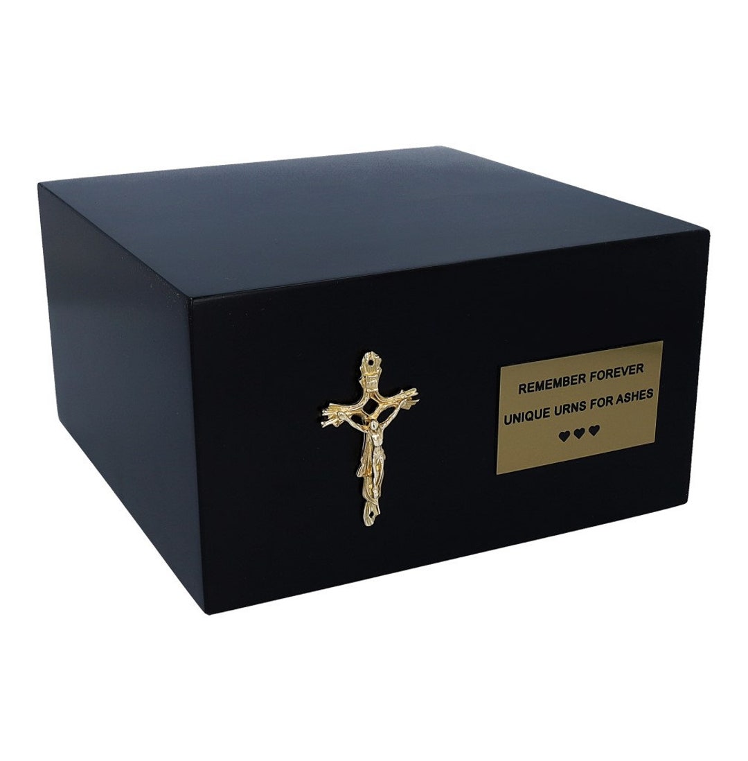 Catholic Ashes Container With Cross Black Box Urn for Ashes Memorial ...