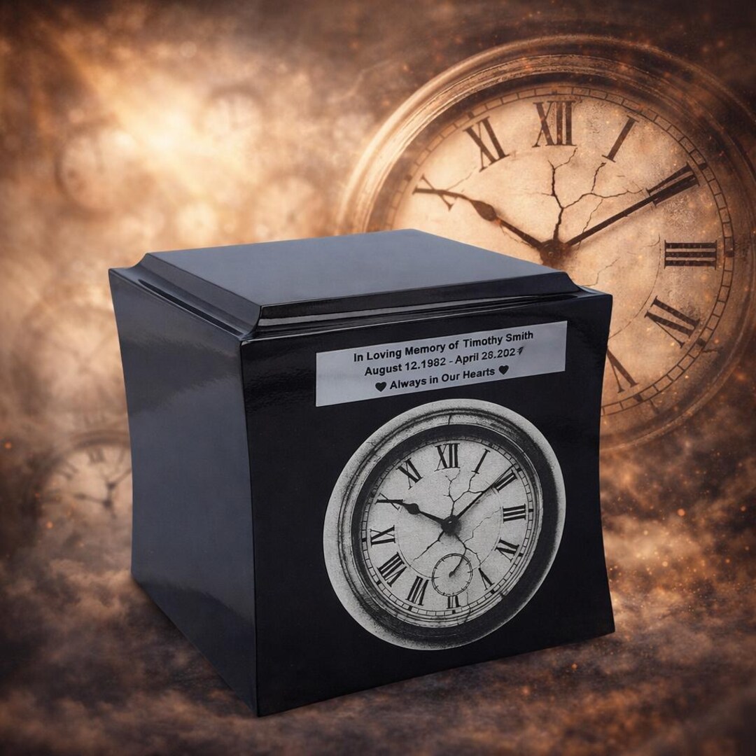 Symbolic Urn With a Clock Memorial Cremation Urn for Ashes Timeless ...