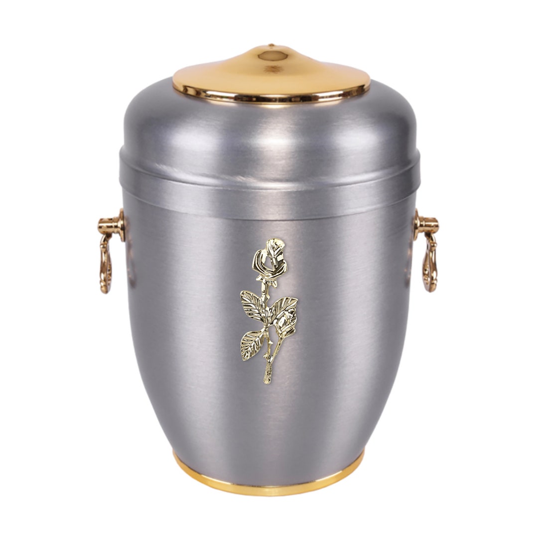 Silver Metal Urn for Human Ashes Custom Metal Burial Urn With Rose ...