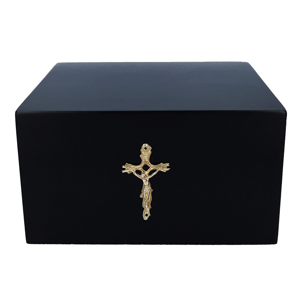 Catholic Ashes Container With Cross Black Box Urn for Ashes Memorial ...