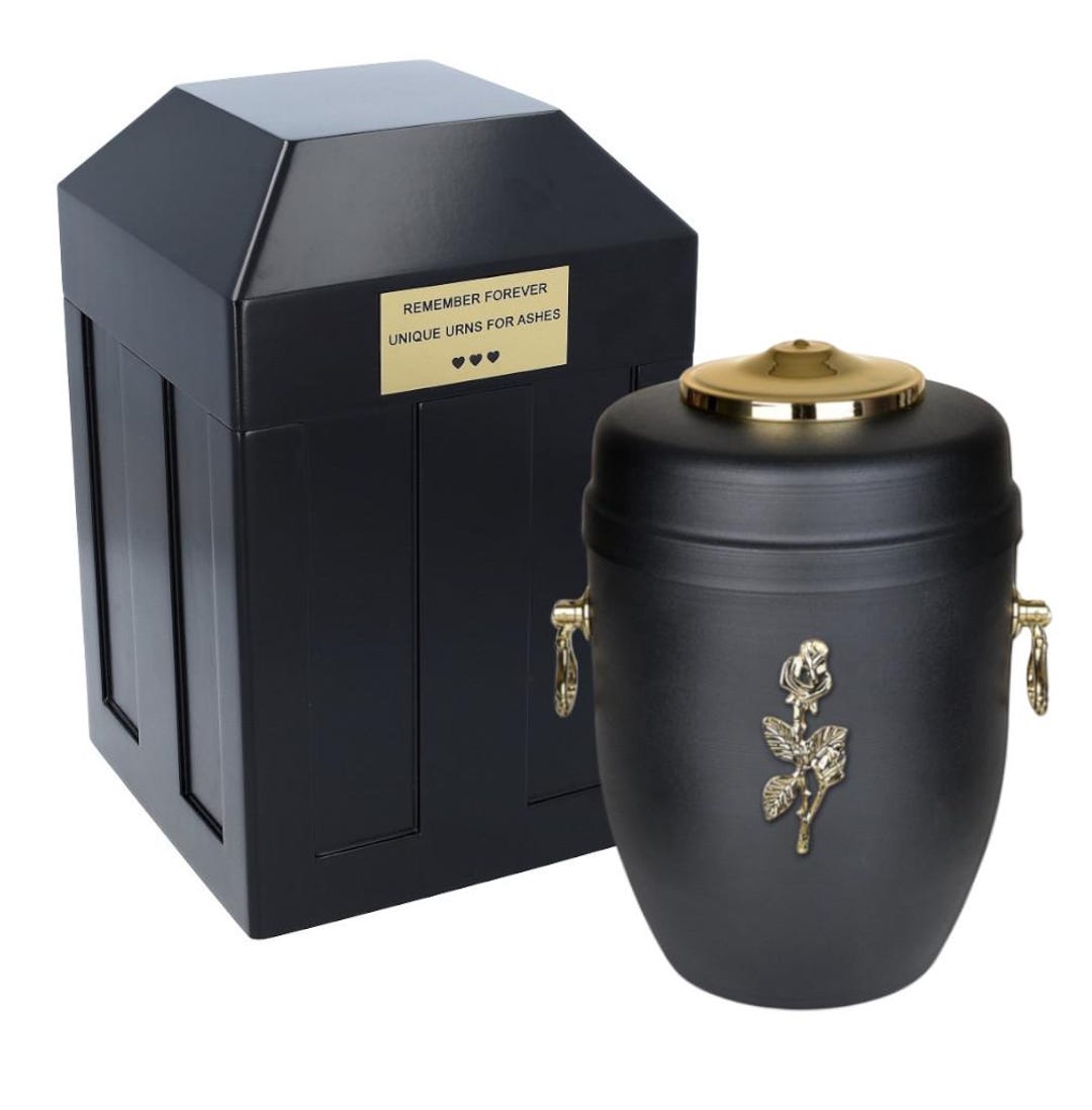 Funeral Set - Vault and Black Metal Urn for Ashes Outdoor Urn ...