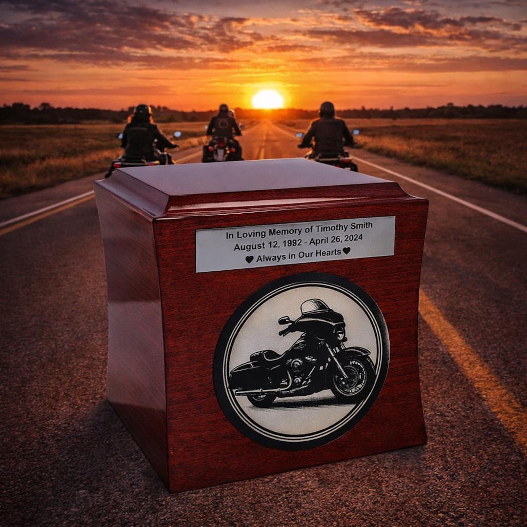 Harley-davidson Motorcycle Memorial Urn – Wooden Cremation Urn With ...