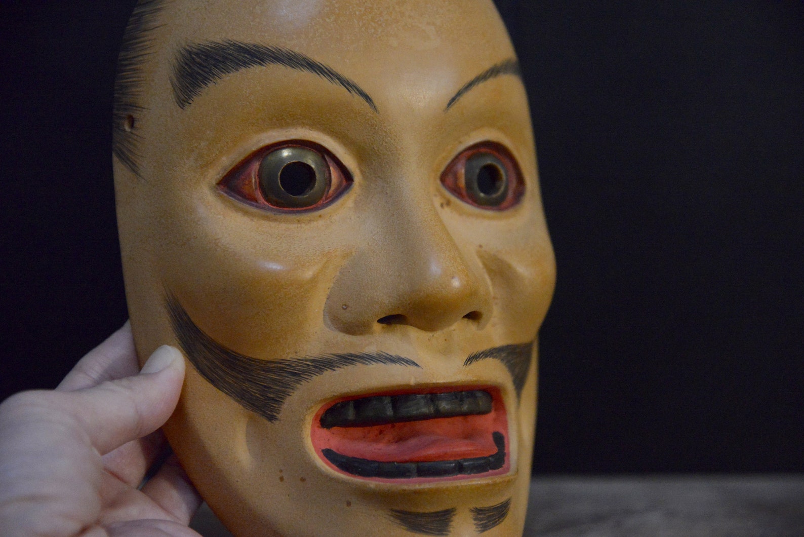 Tobide wooden noh mask Japanese antiques signed. | Etsy