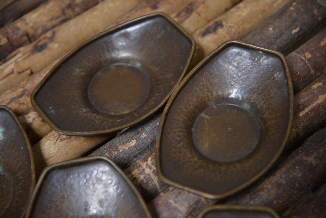 Old copper tea cup tray saucer chataku 5 pcs japanese antiques | Etsy