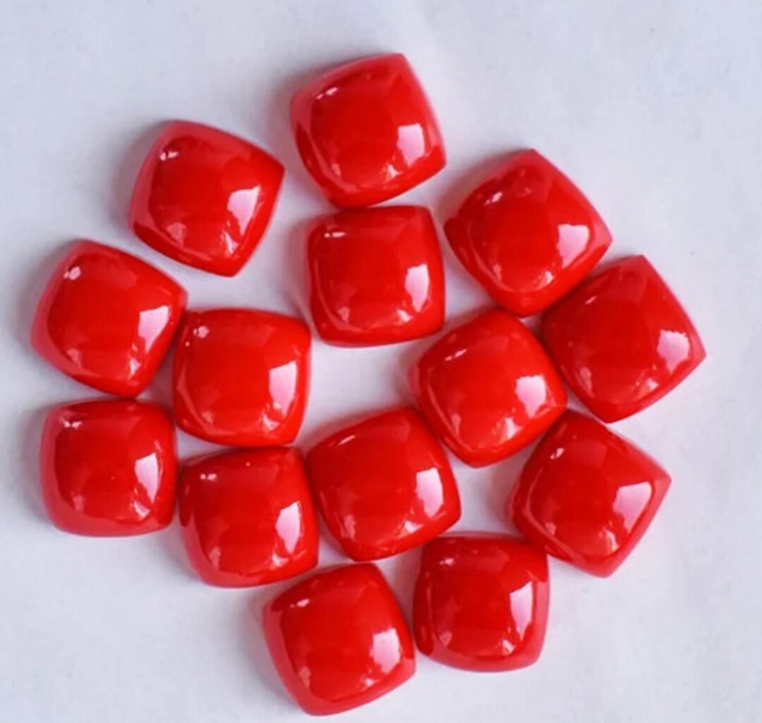Red Coral Cushion Cabochon: Polished Gemstone for Jewelry Making - Etsy