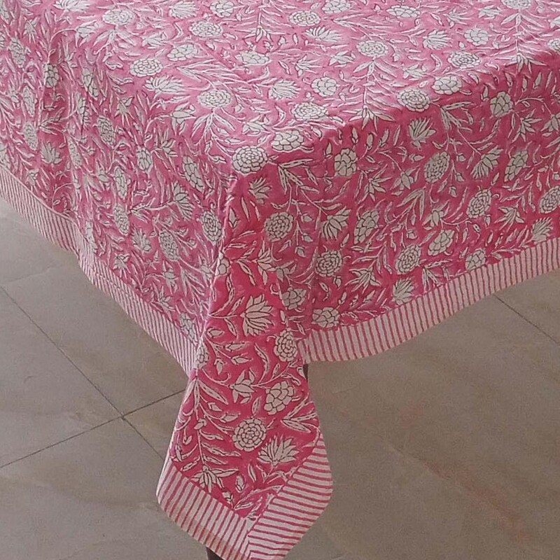 Pink Block Print Tablecloth - Etsy