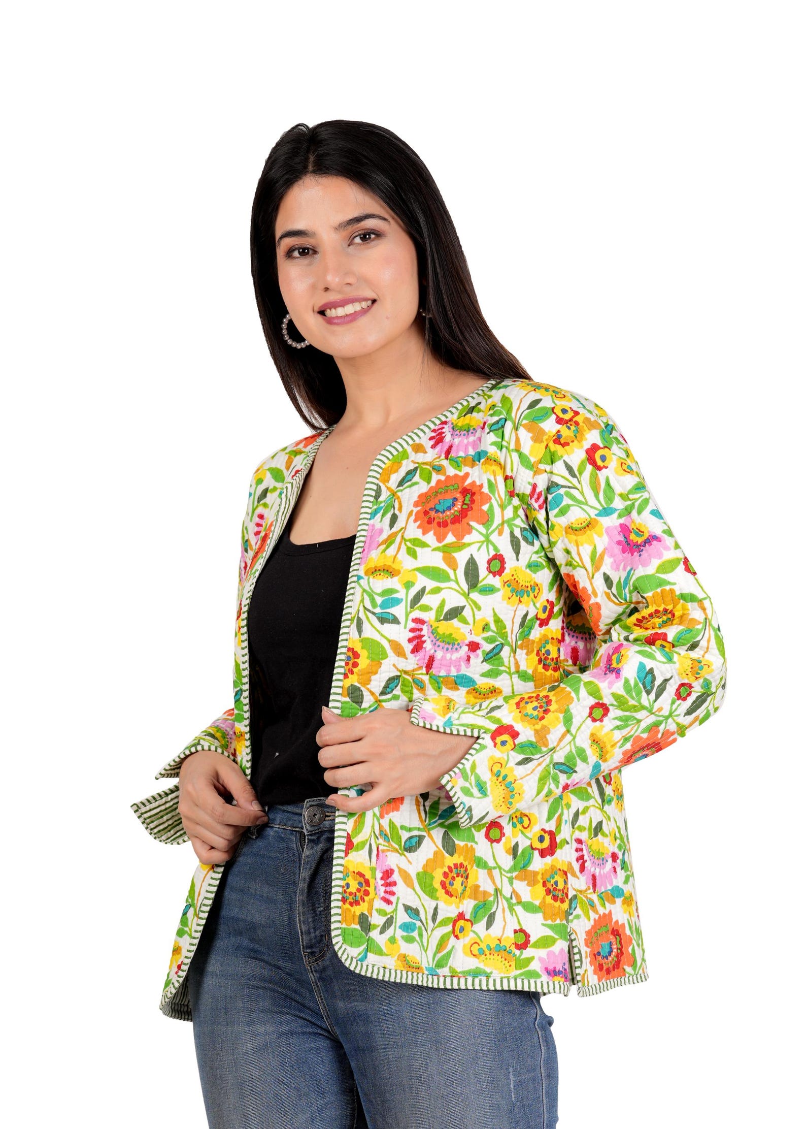 Indian Hand Block Print Quilted Jacket, Ladies Short Quilted Reversible ...