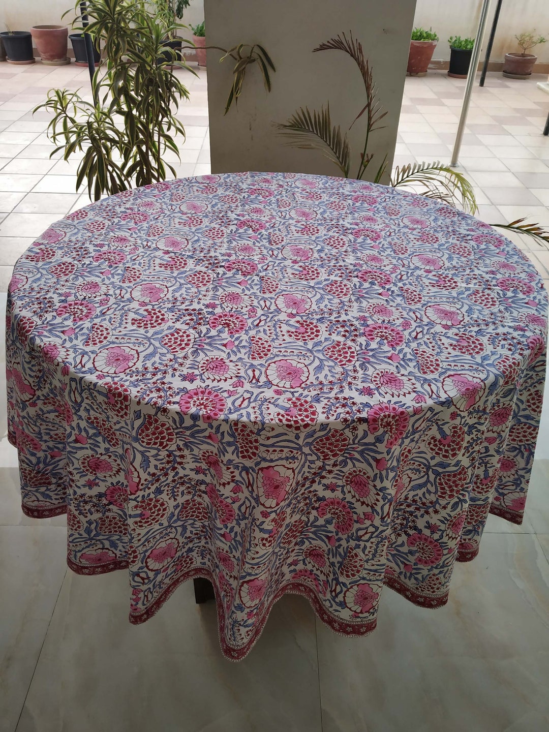 Christmas Tablecloth, Indian Block Print Rectangular Tablecloth, Floral ...