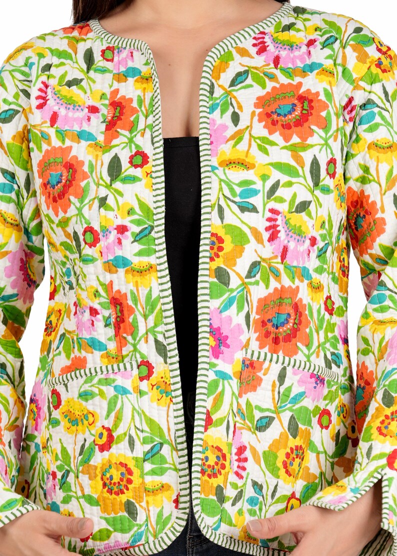 Indian Hand Block Print Quilted Jacket, Ladies Short Quilted Reversible ...