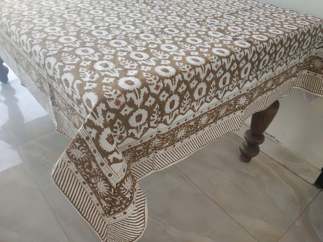Brown Table Cloth, Ikat Block Print Table Cover, Indian Table Linen ...