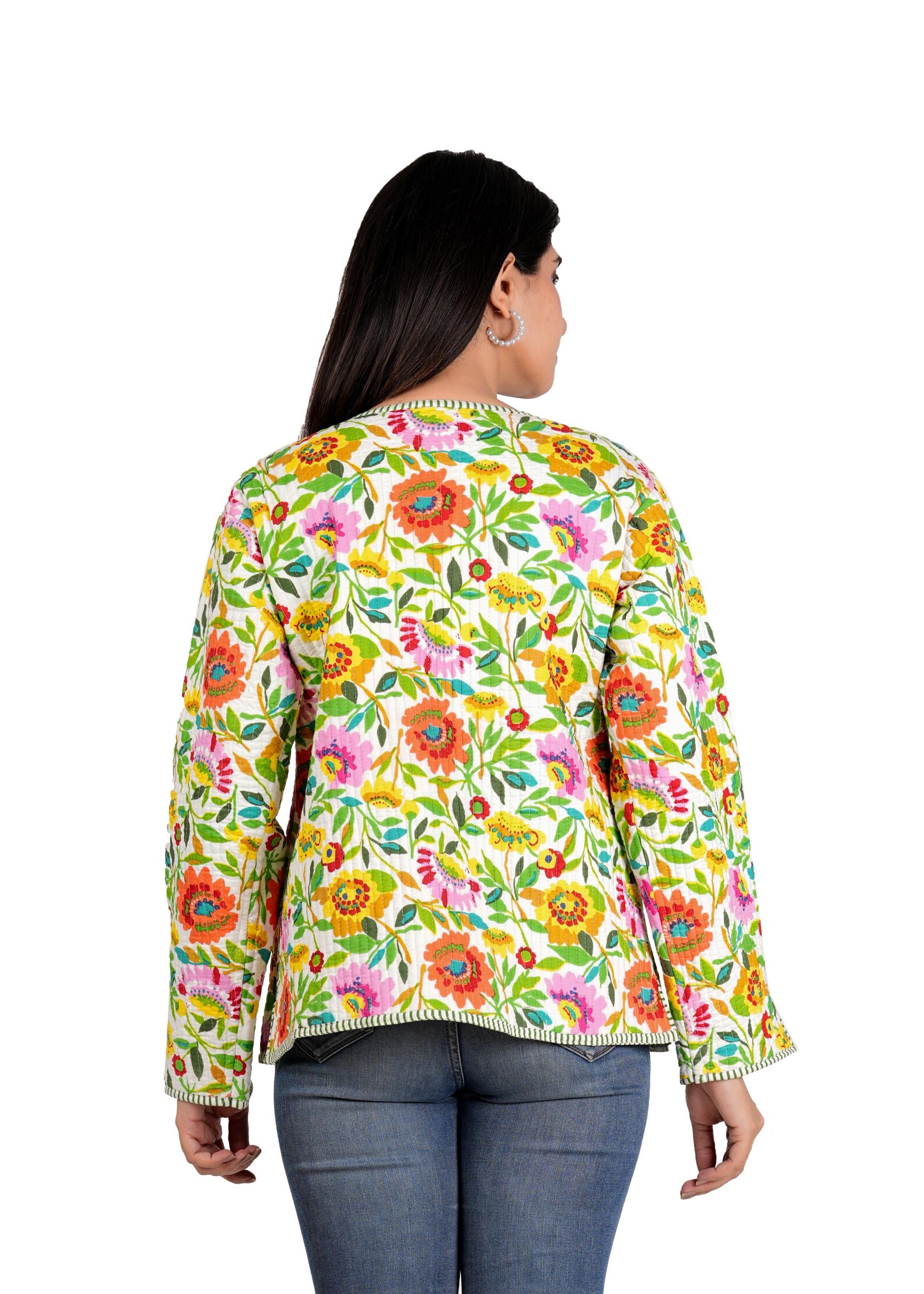 Indian Hand Block Print Quilted Jacket, Ladies Short Quilted Reversible ...