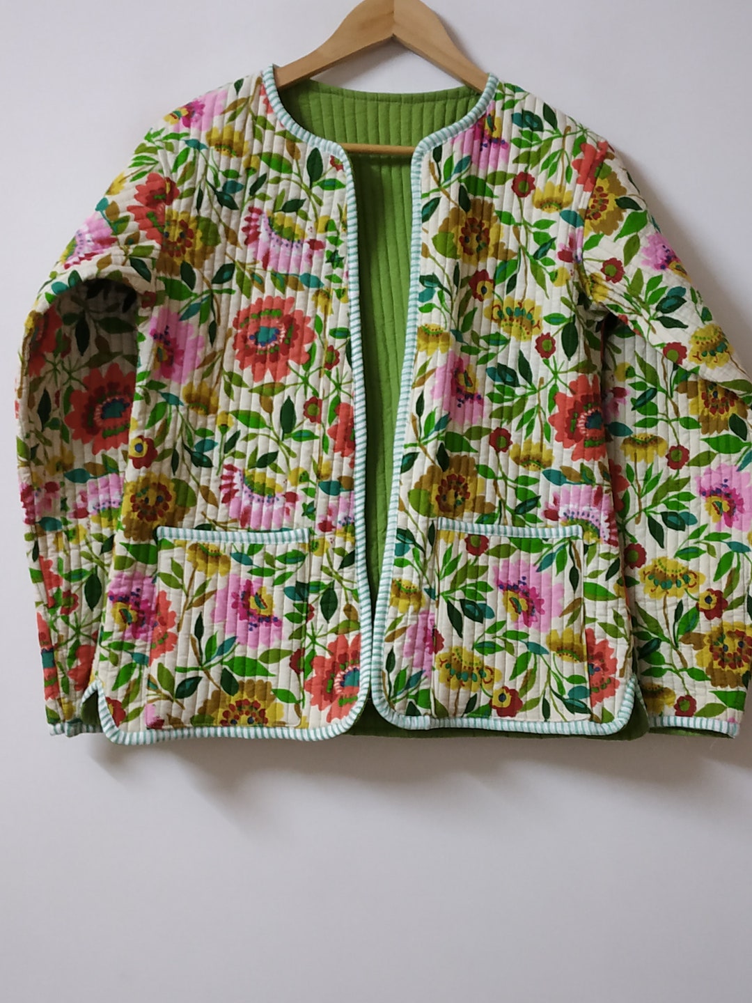 Indian Hand Block Print Quilted Jacket, Ladies Short Quilted Reversible ...