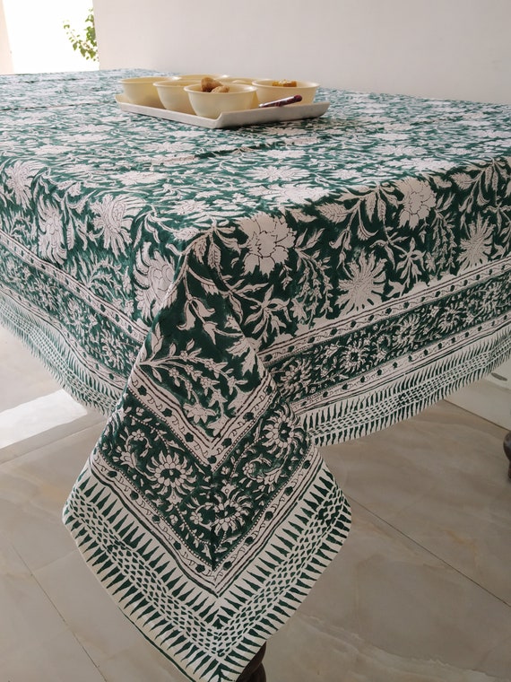 Christmas Green Tablecloth Floral Cotton Table Cover Cotton - Etsy