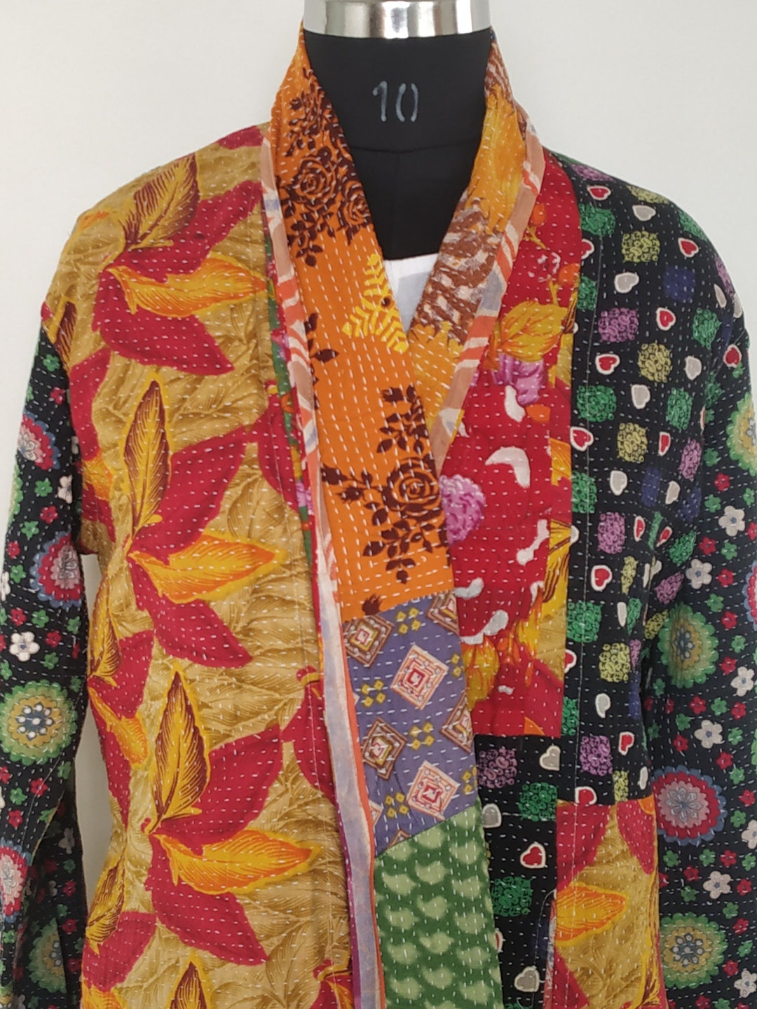 Quilted Sari Kantha Jackets, Indian Handmade Ladies Open Coat , Handstitched Women Reversible ...
