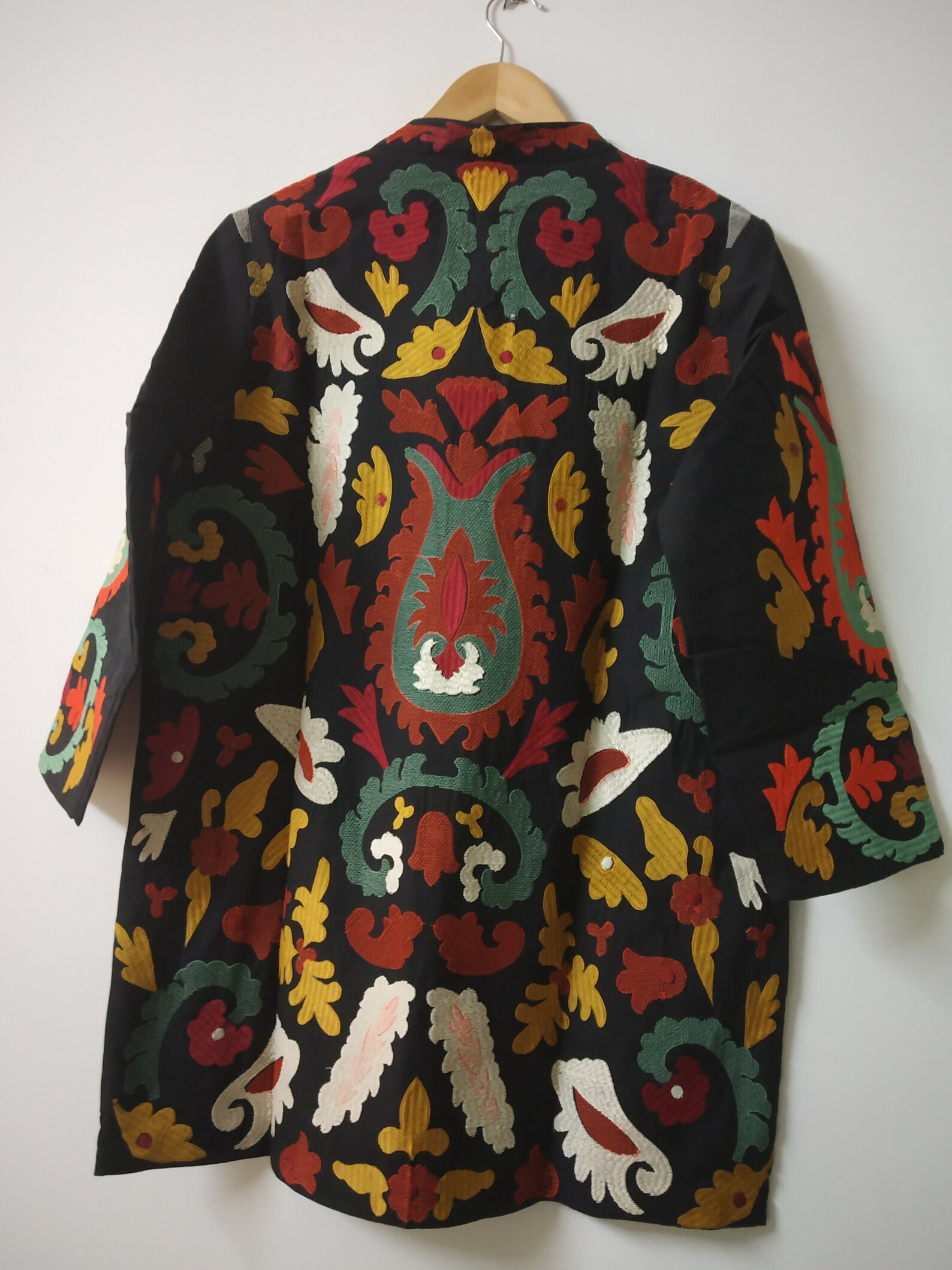 Ethnic Boho Jacket, Unique Embroidery Long Coat, Black Embroidery Coat ...