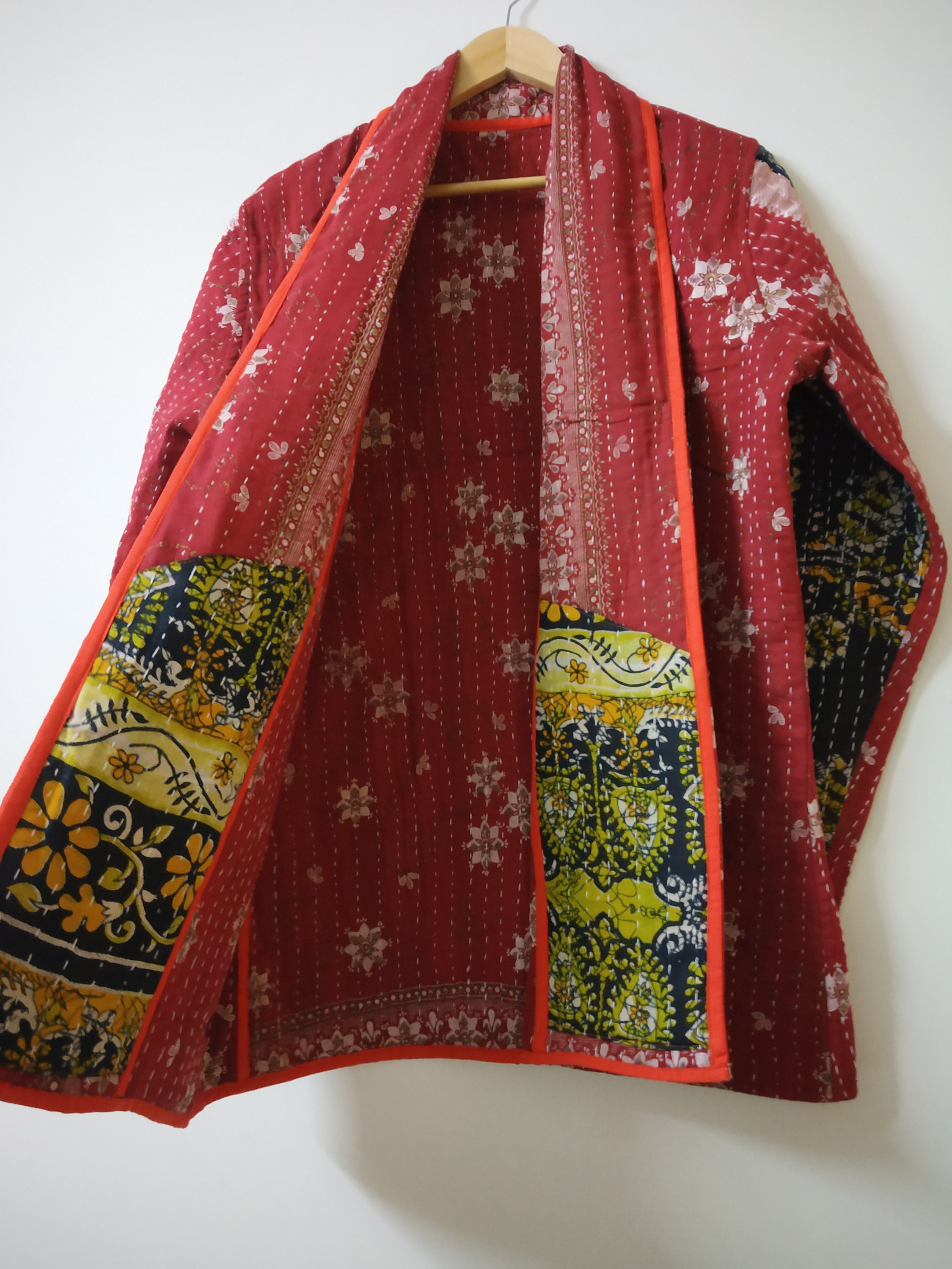 Kantha Winter Jacket, Cotton Kantha Coat, Reversible Antique Jacket ...