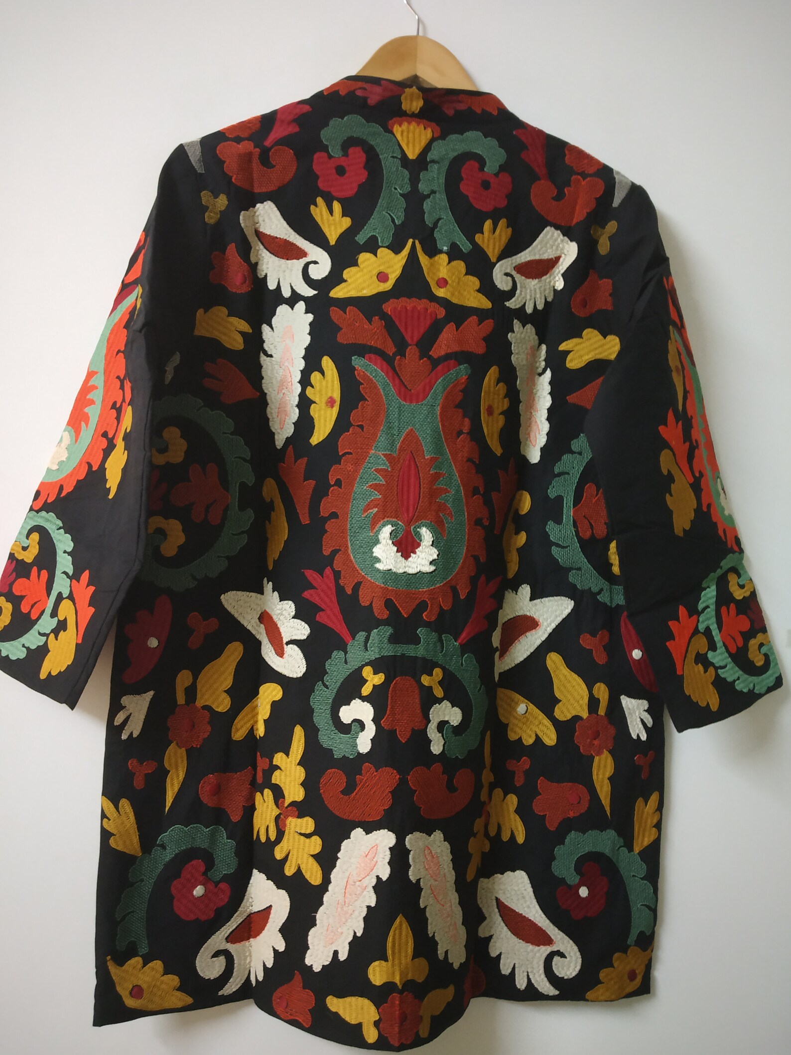 Ethnic Boho Jacket, Unique Embroidery Long Coat, Black Embroidery Coat ...