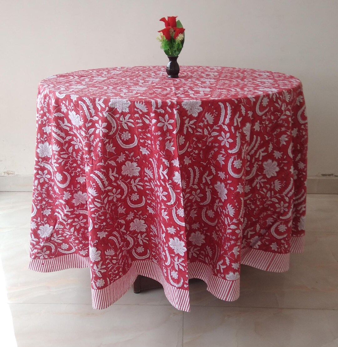Red Floral Round Tablecloth, Decor Round Table Linen, Dinning ...