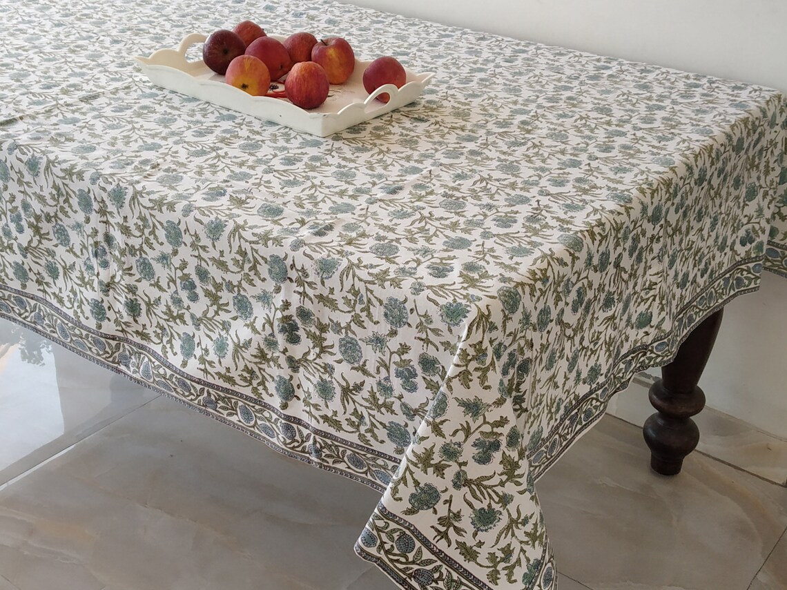 Block Print Tablecloth Cotton Table Cloth Floral Table | Etsy